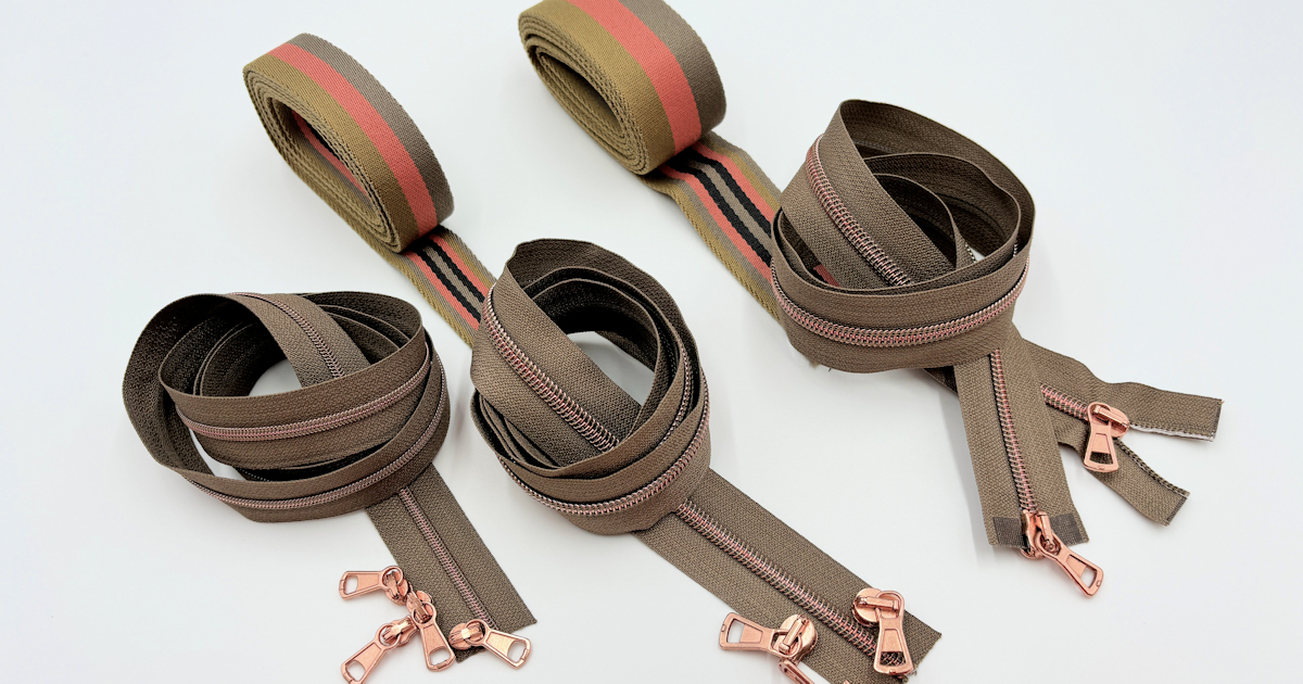 Stofftanten - Gurtband und Reißverschlüsse in lachs ocker schlamm