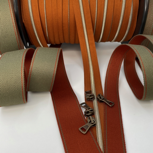 Stofftanten - "Duo" Gurtband 4 cm Khaki/Rost